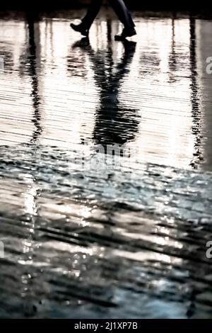 wet street tile cobble stone close up perspective pedestrian road view ...
