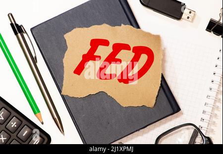 FED word written on wood block. FED text on table, concept Stock Photo ...