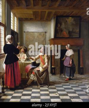 Pieter de Hooch - Two men and a young woman in a distinguished interior ...