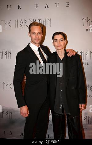 STOCKHOLM 20220328 Alexander Skarsgard and Gustav Lindh arrive at the ...