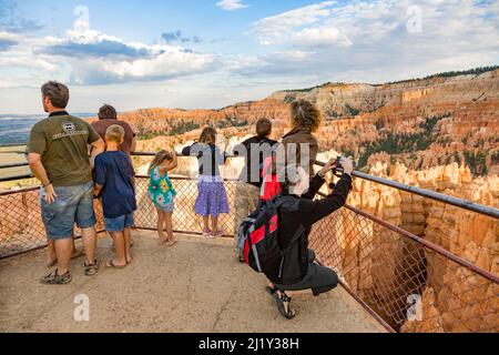 Bryce Canyon, USA - July 16, 2008: people watch the sunrise at ...