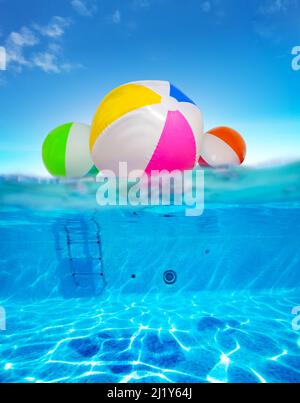 Split Image Swimming pool underwater and over water surface. Swimming ...