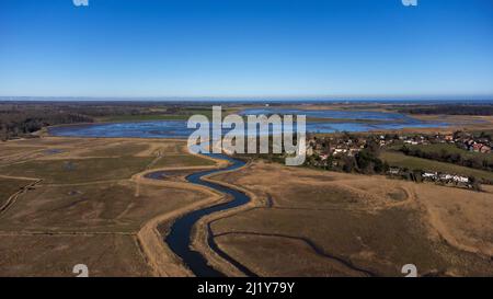 An aerial view of the village of Blythburgh in Suffolk, UK Stock Photo ...