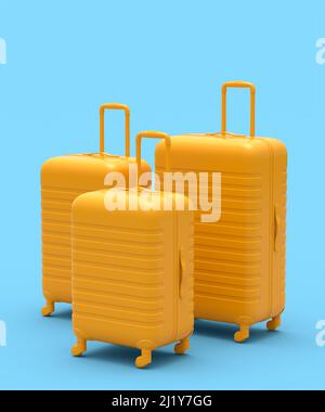 Colorful suitcase or baggage on monochrome background. 3D render of ...
