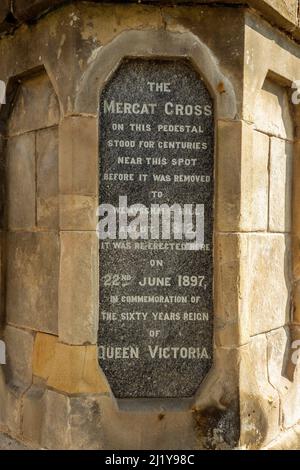 Mercat Cross signs on the side of the monument, Cupar, Fife, Scotland ...