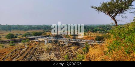 A bird's eye panoramic view of Kali dam, check dam on a sunny day in ...