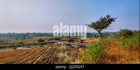 A bird's eye panoramic view of Kali dam, check dam on a sunny day in ...
