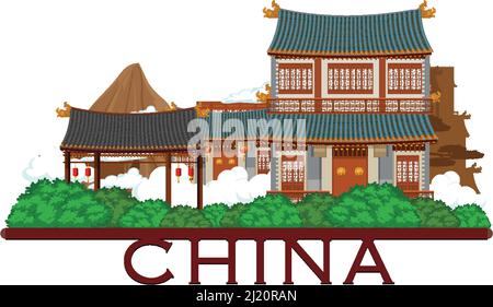 Chinese architecture iconic house building logo illustration Stock ...