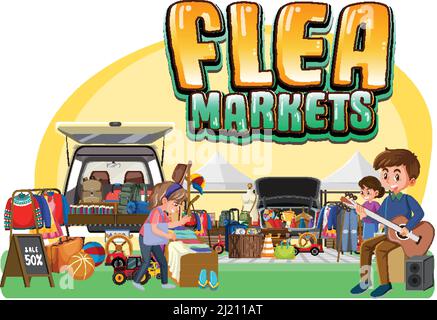 Flea market concept with merchant cartoon character illustration Stock ...