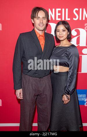 NEW YORK, NEW YORK - MARCH 28: Reeve Carney and Eva Noblezada attend ...