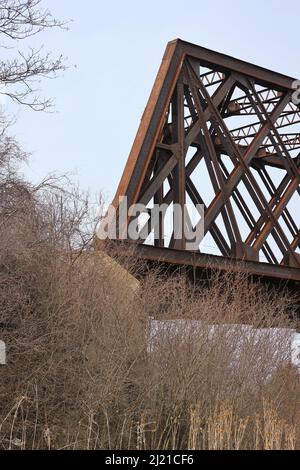 Old rusty bridge still functioning as a railroad transportation ...