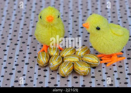 Close Up Two Fake Chicks With Along Decorations At Amsterdam The ...
