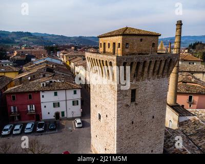 Fermignano tower and waterfall in Italy Stock Photo - Alamy