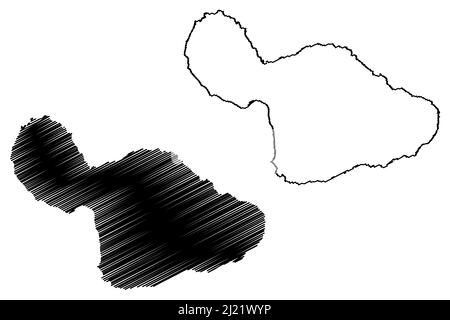 Maui island map of Hawaii. Simple outline. Vector hand drawn simplified style map Stock Vector ...