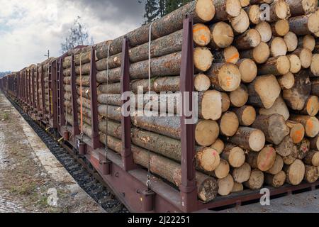 Transport of timber on railway wagons Stock Photo - Alamy