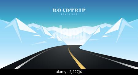 straight asphalted road winter travel landscape vector illustration ...