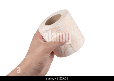hand holding toilet paper over white background Stock Photo - Alamy