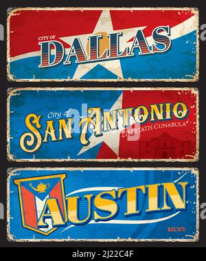 Vintage tin sign. Dallas. Retro souvenirs or old postcard templates on ...