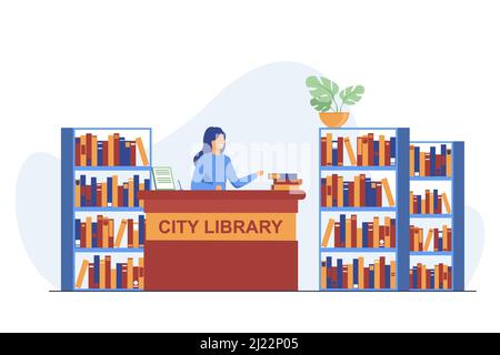 Female smiling librarian standing at counter Stock Vector Image & Art ...
