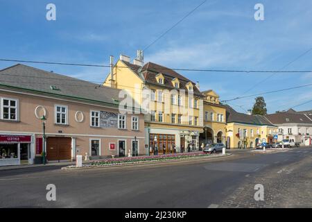 view to center of Grinzing in Vienna in early morning with nearly empty ...