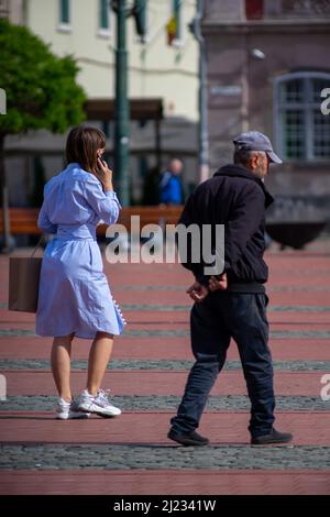 Timisoara, Romania - May 22, 2021: Woman walking on the street. Real ...