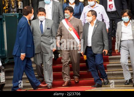 Lima, Peru. 28th Mar, 2022. Peruvian President Pedro Castillo leaves ...