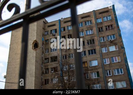 Boyarka, Ukraine. 29th Mar, 2022. A damaged apartment building in ...