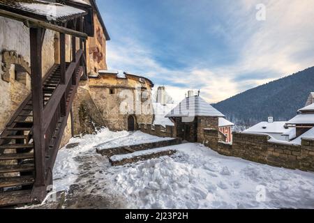 The medieval Orava Castle in winter season, Slovakia, Europe Stock ...