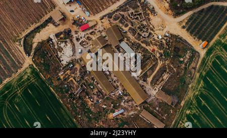 Aerial view of an airsoft field surrounded by fields Stock Photo - Alamy