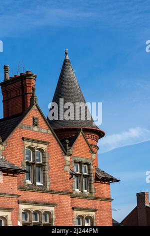 The Old Courts, Wigan town center, with blue sky's behind. Built in the ...