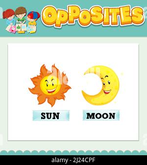 Opposite English words with sun and moon illustration Stock Vector ...