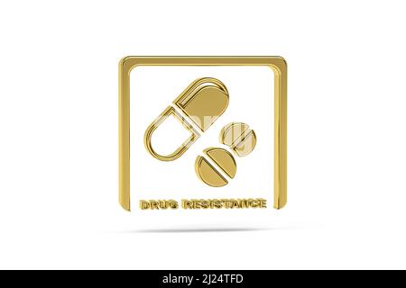 Golden 3d drug resistance icon isolated on white background - 3D render ...