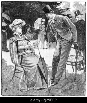 Vintage illustration Victorian romance, young couple in love, 1870s ...