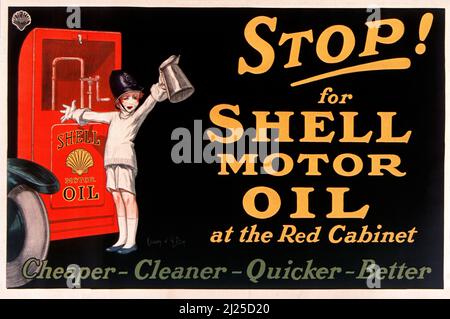 Vintage Shell oil advertisement, art deco poster by Rene Vincent, 1926 ...