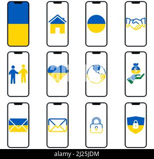 A peace letter sign with the Ukrainian national colors blue-yellow is ...