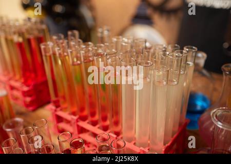 Laboratory glassware with alcohol cocktail's on chemical party Stock ...