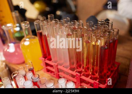 Laboratory glassware with alcohol cocktail's on chemical party Stock ...