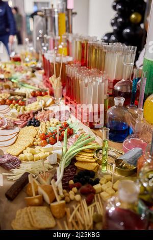 Laboratory glassware with alcohol cocktail's on chemical party Stock ...