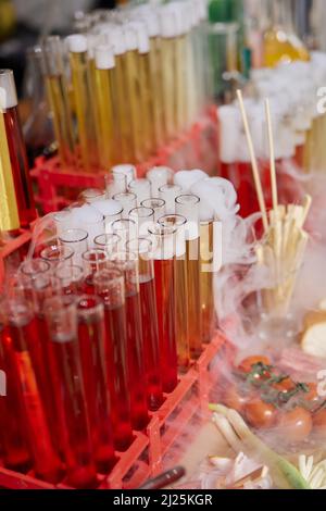 Laboratory glassware with alcohol cocktail's on chemical party Stock ...