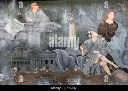 Detail of a mural depicting historical events in Ecuador, Riobamba ...
