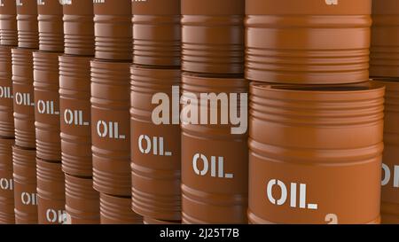 Gas fuel barrels arranged in array stacked against each other render 3d ...