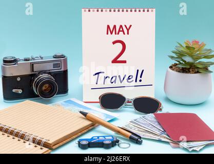 2nd day of May. Travel planning, vacation trip - Calendar with the date ...