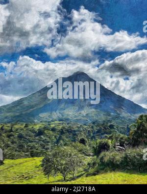 Watercolor and pastel drawing nature landscape, tropical travel and ...