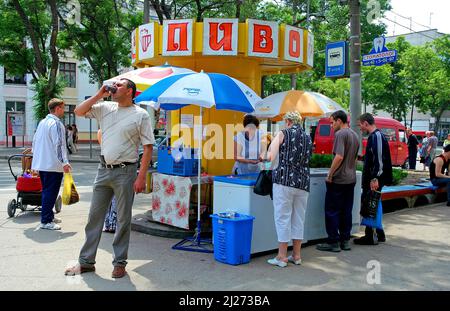 Tiraspol, Transnistria, Moldova: Outdoor stall selling beer and kvas ...