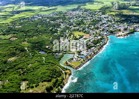 Aerial view of Anse-Bertrand, Grande-Terre, Guadeloupe, Lesser Antilles ...