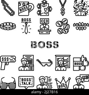 Boss Leader Businessman Accessory Icons Set Vector. Boss Ceramic Cup ...