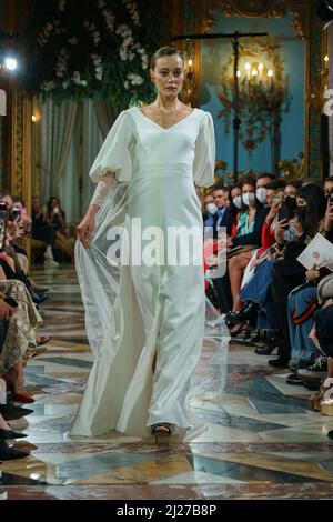 A model showcases Silvia Fernandez design during the Atelier Couture ...