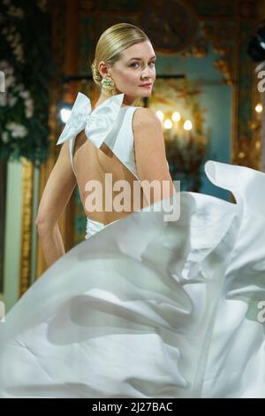 A model showcases Silvia Fernandez design during the Atelier Couture ...