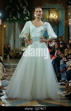 A model showcases Silvia Fernandez design during the Atelier Couture ...