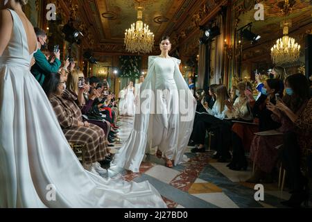 A model showcases Silvia Fernandez design during the Atelier Couture ...